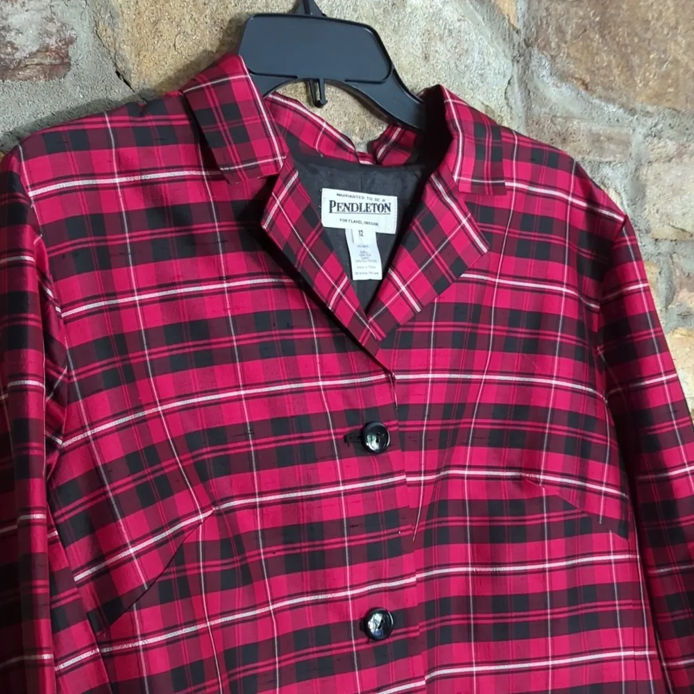 Pendleton | Jackets & Coats | Pendleton Red Plaid Silk Blazer | Poshmark